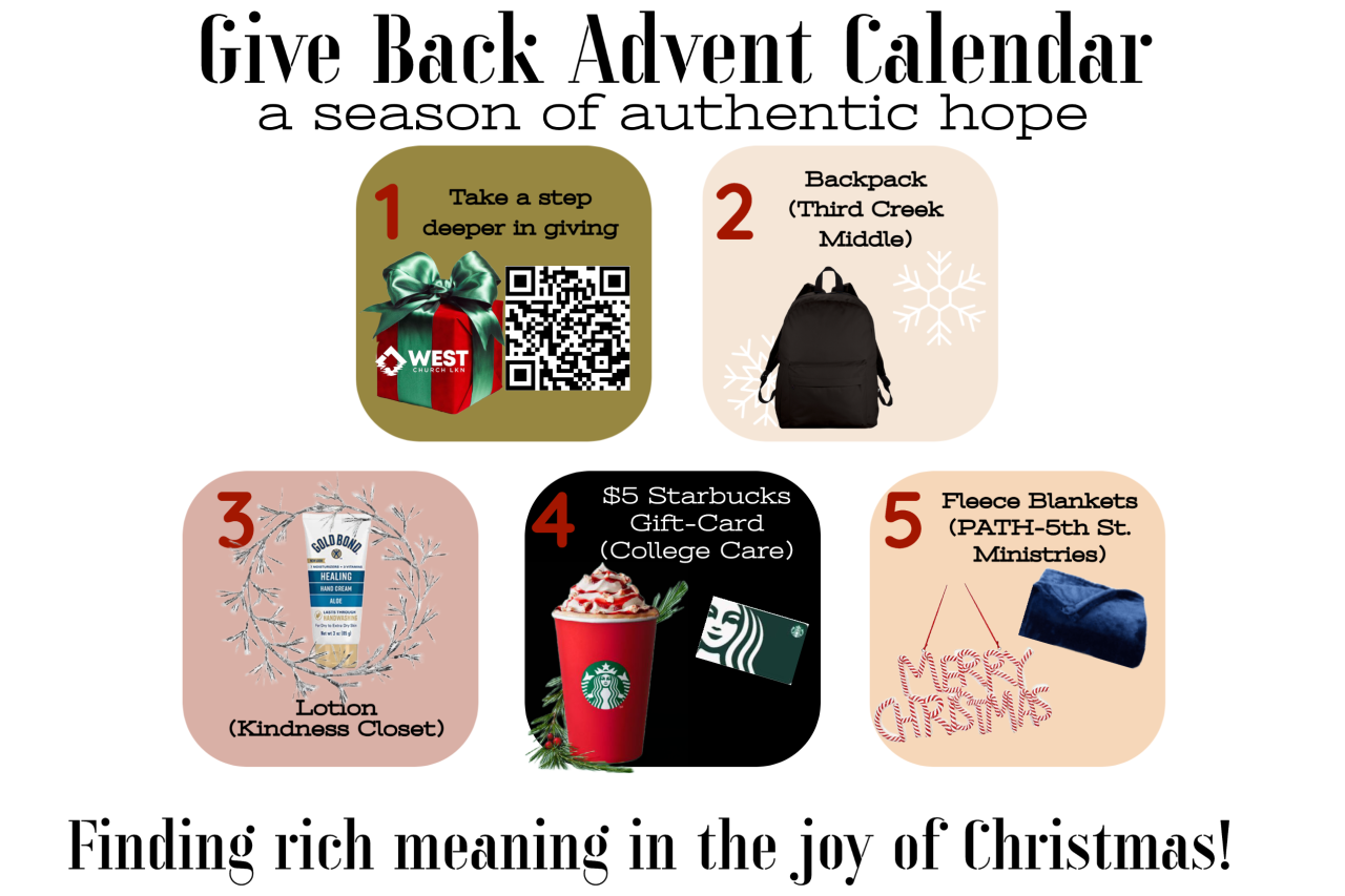 Give Back Advent Calendar - West Church - Lake Norman - Mooresville, NC